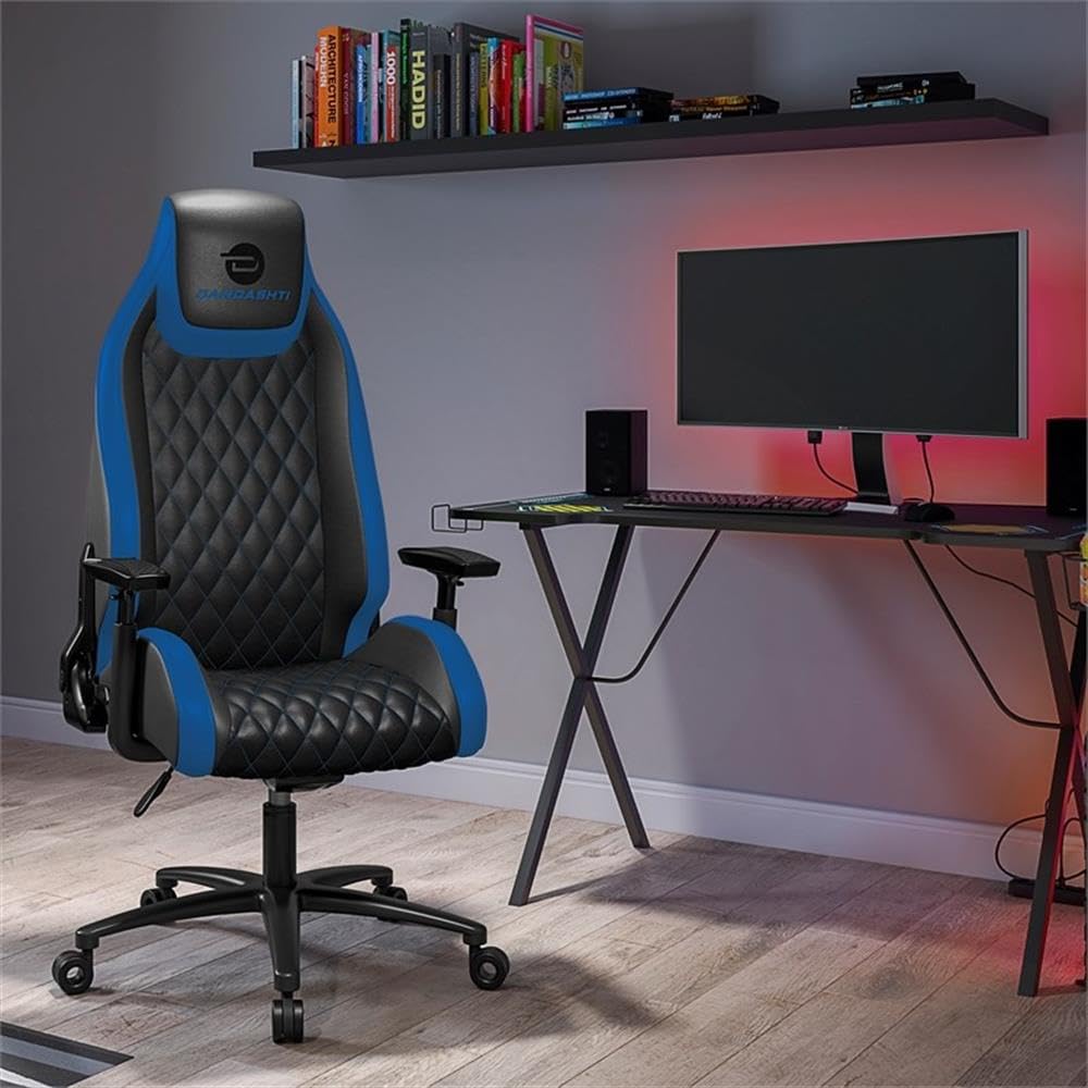 Atlantic Dardashti Gaming/Executive Chair –Molded Cold-Cure Foam, ANSI/BIFMA X5.1 Tested, Class-4 Heavy-Duty Gas Piston, 350 lbs. Weight Load, 8-Way Arm Rests, PN 78050355 – Black with Cobalt Blue