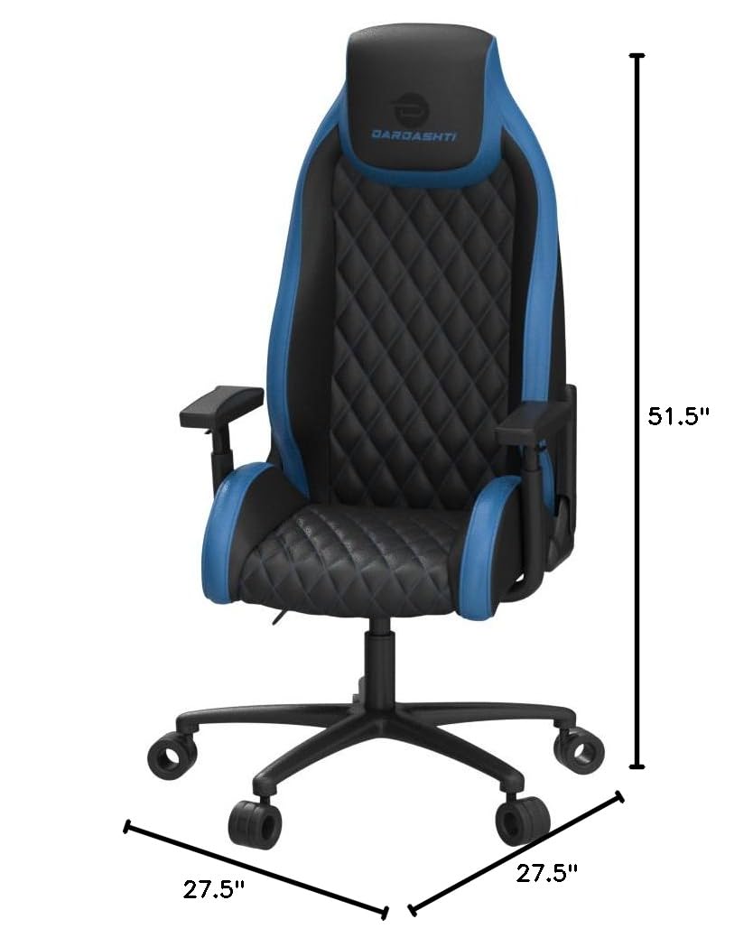 Atlantic Dardashti Gaming/Executive Chair –Molded Cold-Cure Foam, ANSI/BIFMA X5.1 Tested, Class-4 Heavy-Duty Gas Piston, 350 lbs. Weight Load, 8-Way Arm Rests, PN 78050355 – Black with Cobalt Blue