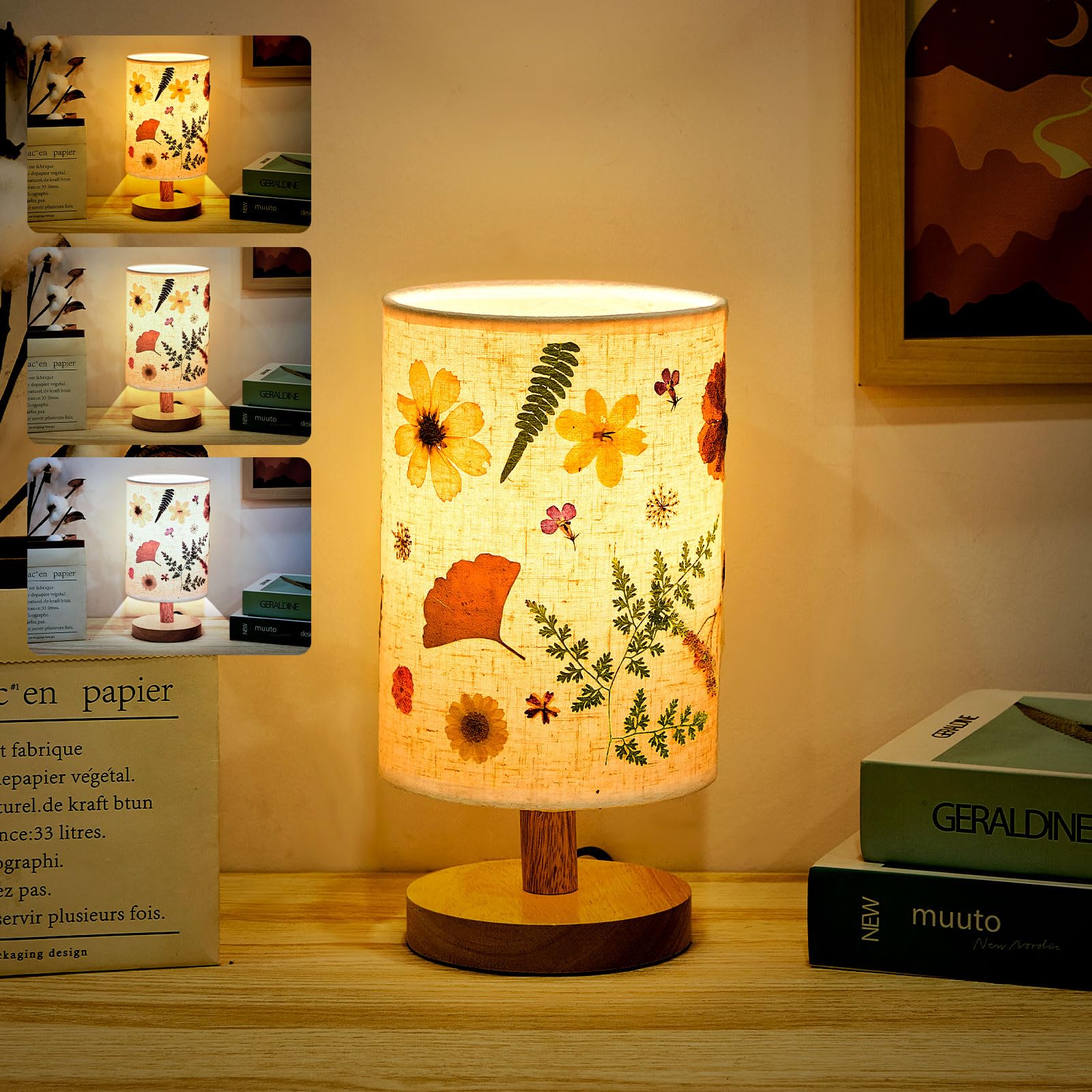 Hortsun Pressed Floral Lamp Bedside Vintage Flower Desk Lamp for Bedroom Living Room, Dorm, Home, Office Decor(1 Pcs,Modern Style)
