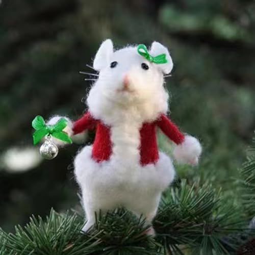 Walbest Wool Felted Christmas Mouse Ornament, Felted Animal Mouse Christmas Tree Decor, Needle Felted Christmas Mouse Desktop Mouse Doll Felt Gifts for Christmas Decorations E