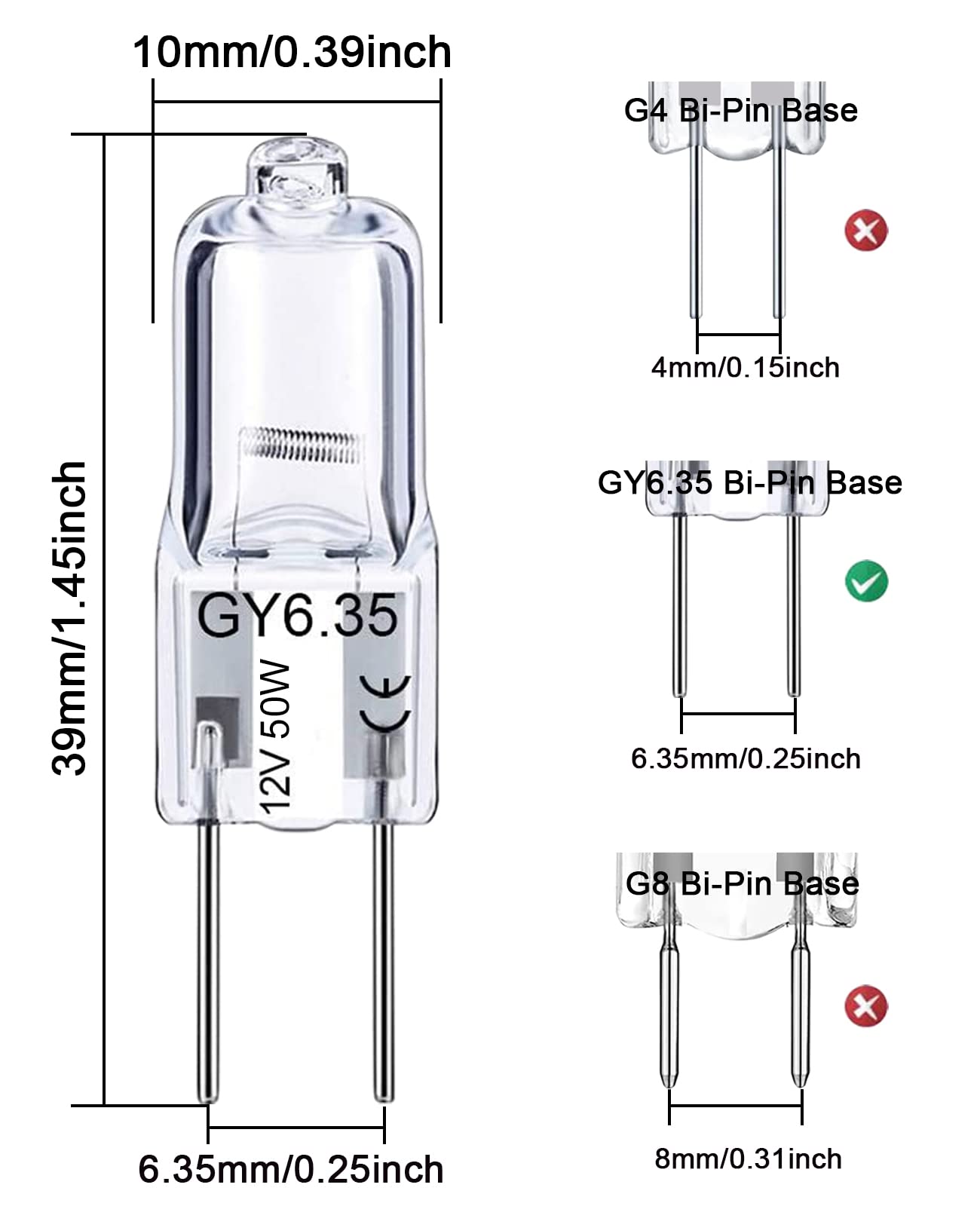 DUMILOO GY6.35 Light Bulbs, 12V Crystal Clear 2 Pin, T4 JC Bi-Pin Base G6.35 Capsule Bulb, Dimmable 2700K Warm White 2 Prong Light Bulb for Pendant Light, Microwave Oven, Table Lamp, 2Pack
