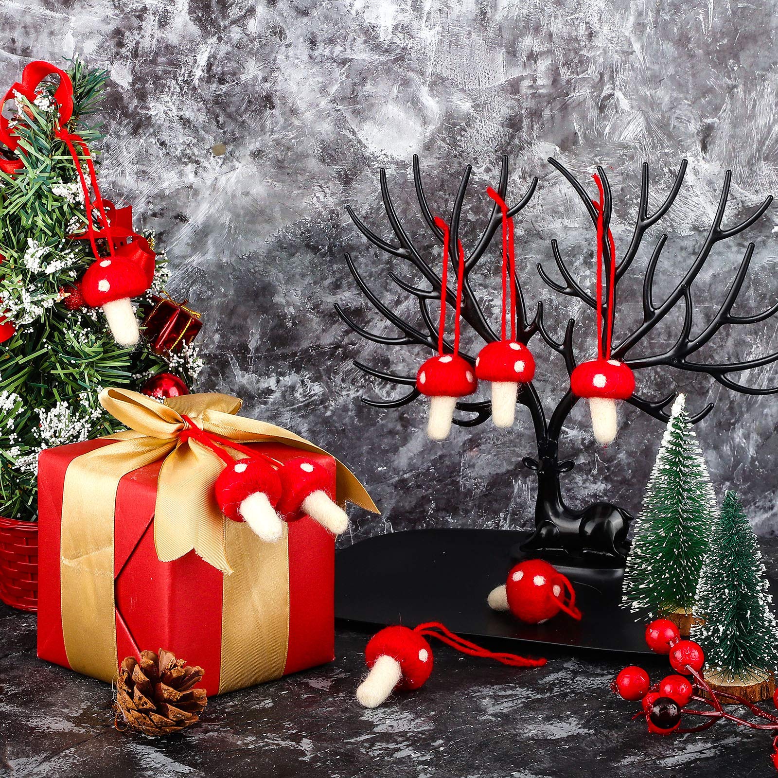 Felt Mushroom Christmas Mushroom Decorations Xmas Hanging Ornament Christmas Tree Ornament Decorations for Wedding Holiday(12 Pieces)
