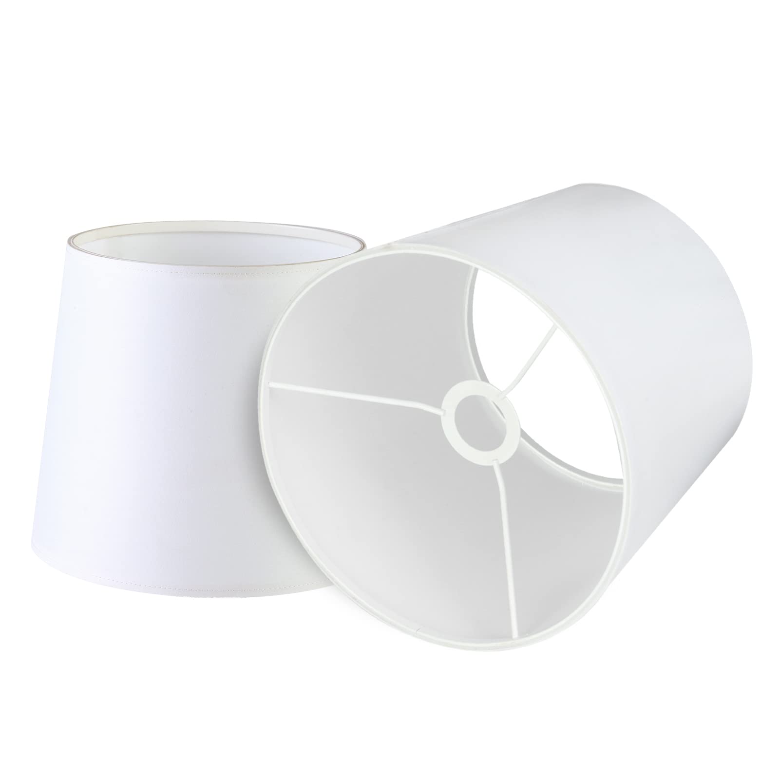 Set of 2 Double Medium Lamp Shades, White Drum Lamp Shade for Table Lamp and Floor Light, Fabric Natural Linen Handmade, 8x10x8.5 inch, Spider (White)
