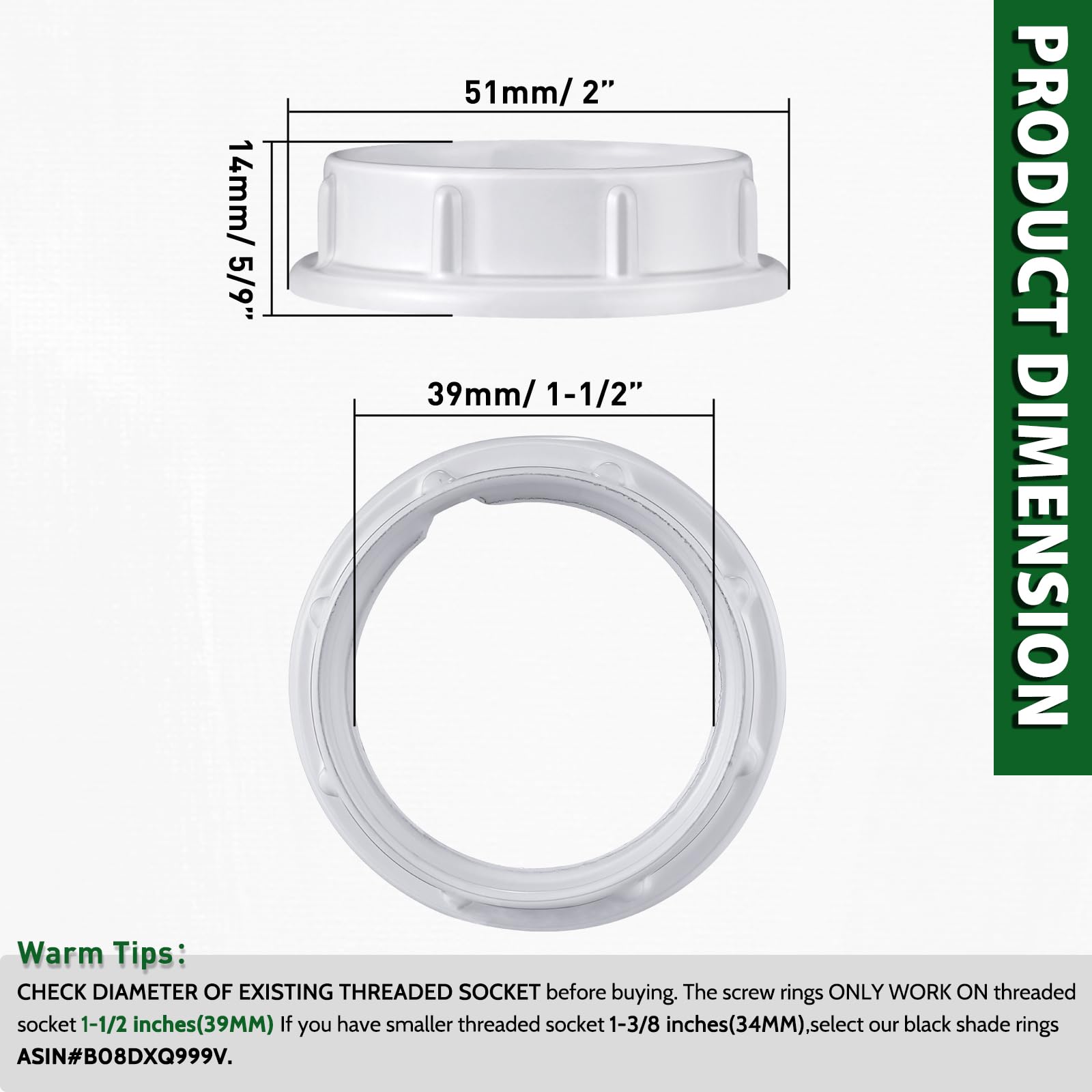 Light Socket Shade Rings,Aluminum Threaded Socket Ring for Medium Base E26 Sockets,Retaining Rings for Glass Lamp Shades/Light Fixtures (4-Pack White Color/For Thread Diameter 1-1/2 Inches)