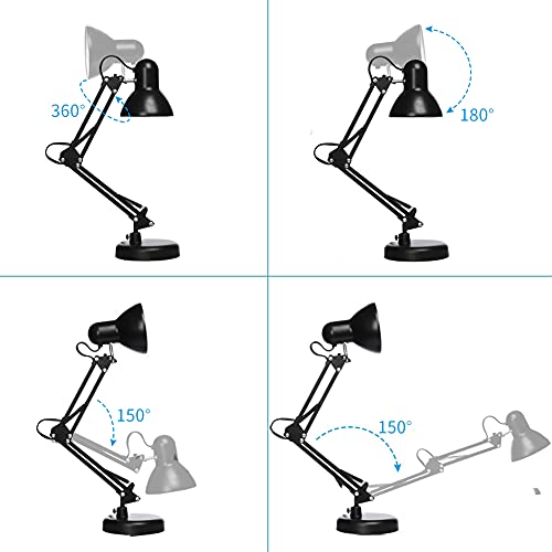 Gupuzm Led Desk Lamp with Clamp - Swing Arm Desk Lamp with 1 LED Cold Light Bulbs 6500K - Folding Table Lamp,Used for Office, Work, Study, Dormitory Reading and Eye Protection Desk Lamp (Black-01)