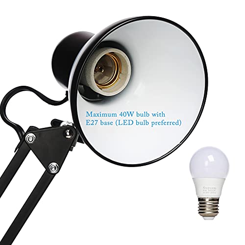 Gupuzm Led Desk Lamp with Clamp - Swing Arm Desk Lamp with 1 LED Cold Light Bulbs 6500K - Folding Table Lamp,Used for Office, Work, Study, Dormitory Reading and Eye Protection Desk Lamp (Black-01)