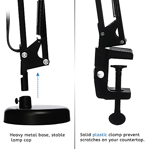Gupuzm Led Desk Lamp with Clamp - Swing Arm Desk Lamp with 1 LED Cold Light Bulbs 6500K - Folding Table Lamp,Used for Office, Work, Study, Dormitory Reading and Eye Protection Desk Lamp (Black-01)