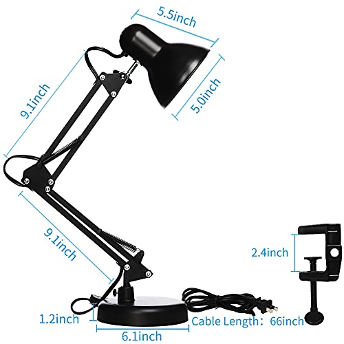 Gupuzm Led Desk Lamp with Clamp - Swing Arm Desk Lamp with 1 LED Cold Light Bulbs 6500K - Folding Table Lamp,Used for Office, Work, Study, Dormitory Reading and Eye Protection Desk Lamp (Black-01)