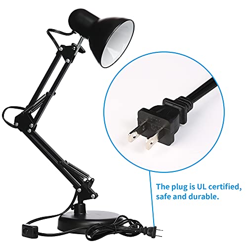 Gupuzm Led Desk Lamp with Clamp - Swing Arm Desk Lamp with 1 LED Cold Light Bulbs 6500K - Folding Table Lamp,Used for Office, Work, Study, Dormitory Reading and Eye Protection Desk Lamp (Black-01)