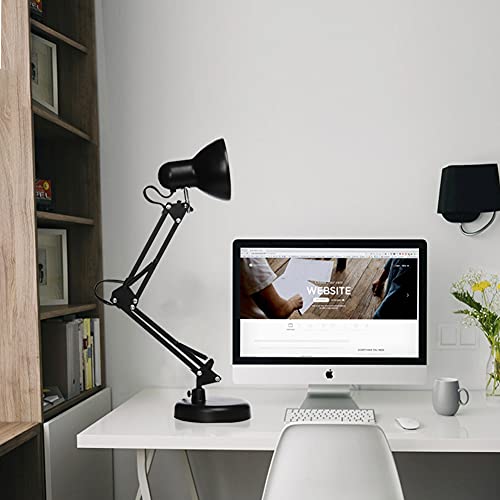 Gupuzm Led Desk Lamp with Clamp - Swing Arm Desk Lamp with 1 LED Cold Light Bulbs 6500K - Folding Table Lamp,Used for Office, Work, Study, Dormitory Reading and Eye Protection Desk Lamp (Black-01)