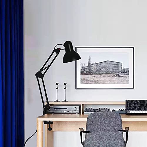 Gupuzm Led Desk Lamp with Clamp - Swing Arm Desk Lamp with 1 LED Cold Light Bulbs 6500K - Folding Table Lamp,Used for Office, Work, Study, Dormitory Reading and Eye Protection Desk Lamp (Black-01)