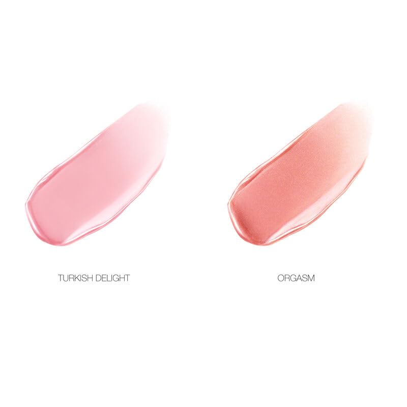 NARS Mini Afterglow Lip Shine Gloss Set: Contains 2 x 0.11 oz each - Orgasm (Sheer Peachy Pink with Golden Shimmer), Turkish Delight (pink sherbert)