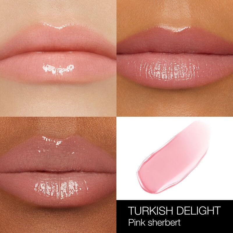 NARS Mini Afterglow Lip Shine Gloss Set: Contains 2 x 0.11 oz each - Orgasm (Sheer Peachy Pink with Golden Shimmer), Turkish Delight (pink sherbert)