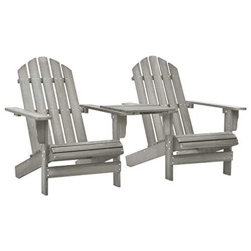 Tidyard Patio Adirondack Chairs with Tea Table Solid Wood Fir Gray Outdoor Fire Pit Chair Wooden Garden Armchair for Porch Pool Lawn Deck Backyard Balcony Outdoor