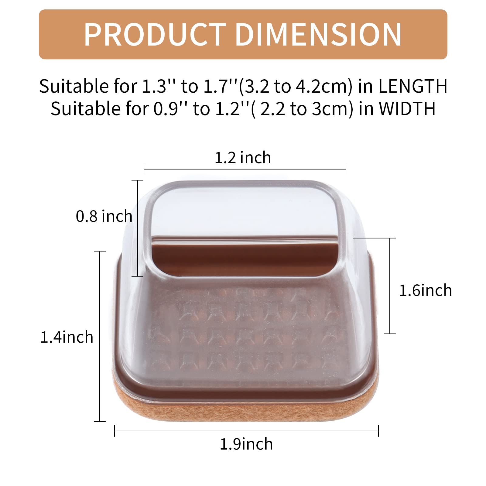 16 PCS Rectangle Clear Silicone Chair Leg Floor Protectors with Felt, Rectangle Felt Furniture Leg Caps, Table Leg Covers Cups, Anti- Scratches and No Noise, (Fit L :1.3-1.7", W: 0.9-1.2")