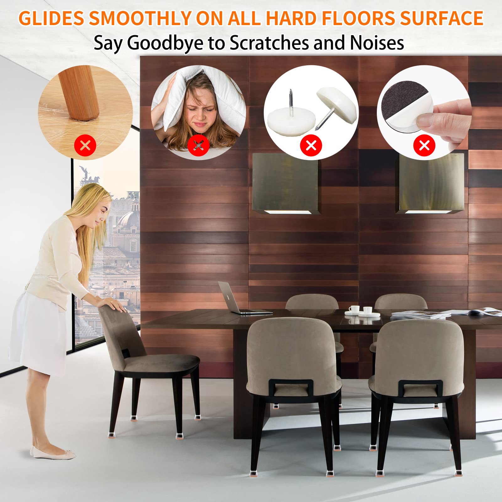16 PCS Rectangle Clear Silicone Chair Leg Floor Protectors with Felt, Rectangle Felt Furniture Leg Caps, Table Leg Covers Cups, Anti- Scratches and No Noise, (Fit L :1.3-1.7", W: 0.9-1.2")