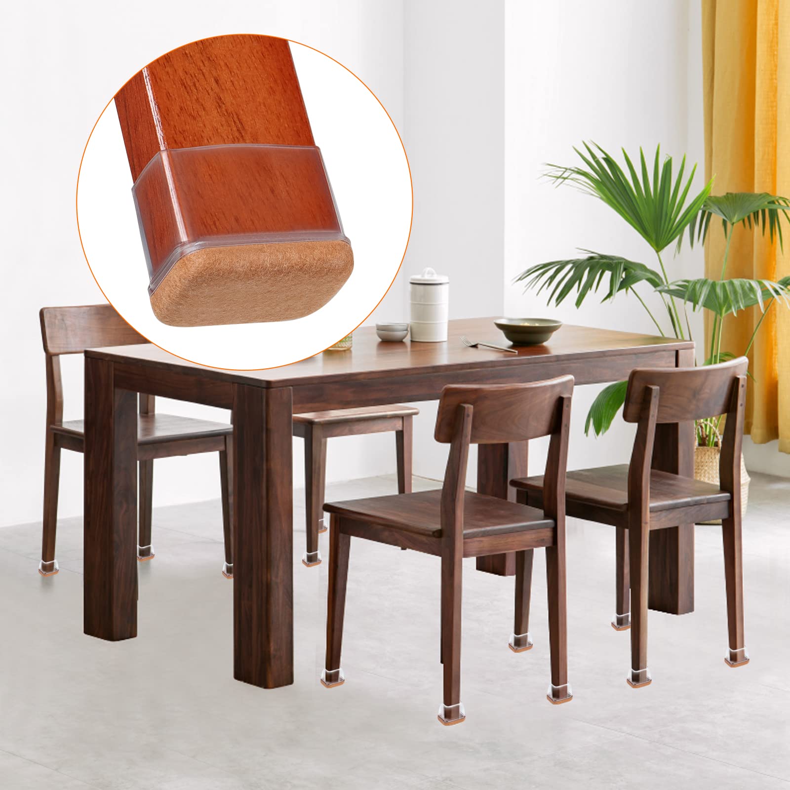 16 PCS Rectangle Clear Silicone Chair Leg Floor Protectors with Felt, Rectangle Felt Furniture Leg Caps, Table Leg Covers Cups, Anti- Scratches and No Noise, (Fit L :1.3-1.7", W: 0.9-1.2")