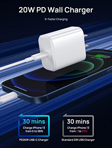 20W USB C Charger, JSAUX USB-C PD Fast Charger Block Type C Wall Charger Power Adapter Compatible with iPhone 14/14 Pro/14 Pro Max/14 Plus/13/12/11/SE, iPad Pro/Air, Google Pixel 6/5/4, Galaxy S22 S21