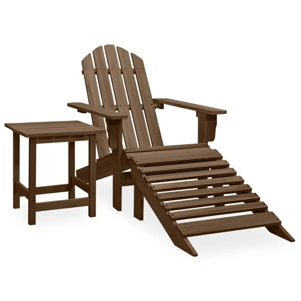 Tidyard Patio Adirondack Chair with Ottoman&Table Solid Fir Wood Brown Outdoor Fire Pit Chair Wooden Garden Armchair for Porch Pool Lawn Deck Backyard Balcony Outdoor