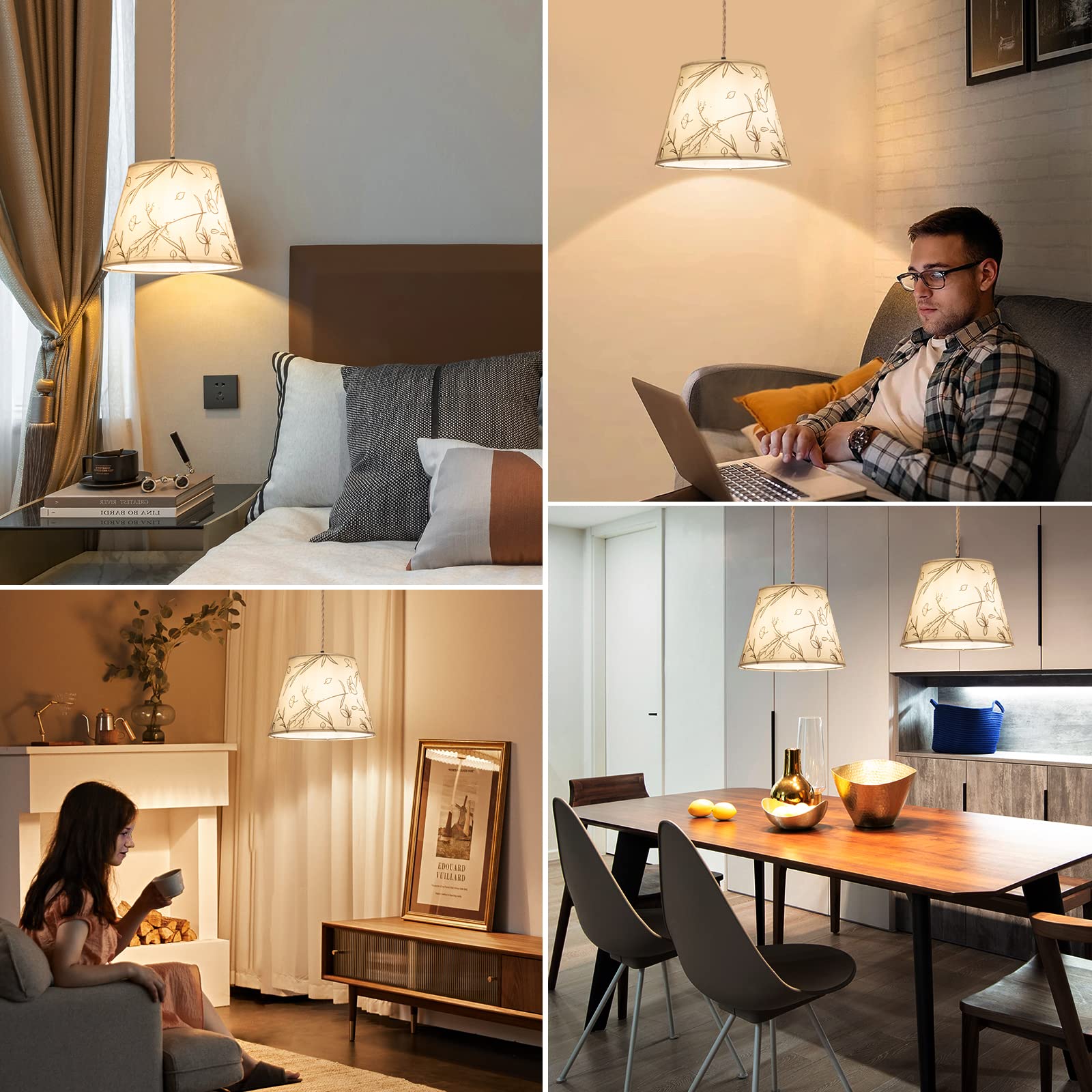 Dexnump Plug in Pendant Light, Hanging Light with Plug in Cord Dimmable Switch, Hanging Lamp with 15 ft Hemp Rope Cord, Pendant Light Fixture for Bedroom Kitchen Island Living Room (Bulb Included)