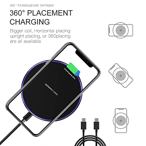 PDKUAI Wireless Charger,20W Max Fast Wireless Charging Pad with Type-C Cable Compatible with iPhone 13 14 12 11/Pro/Mini/Pro Max/SE/X/XR/8/AirPods,Samsung Galaxy/S22/S21/Note 20/10(No AC Adapter)