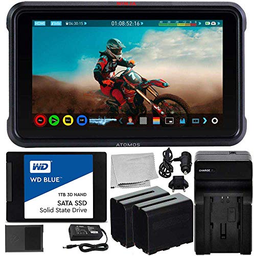 Atomos Ninja V 5" 4K HDMI Recording Monitor with WD Blue SSDmini (1TB) Essential Bundle – Includes: 2X Rechargeable Lithium-Ion Battery + Battery Charger + Microfiber Cleaning Cloth