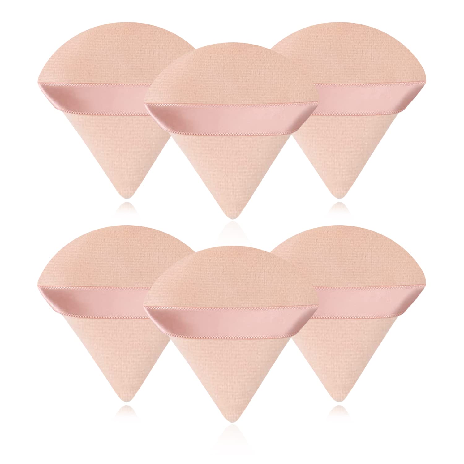 6 Pieces Powder Puff Face Makeup Puffs,Triangle Wedge Shape Soft Velour Powders Puffs for Loose Mineral Powder Body Powder Cosmetic Foundation Wet Dry Beauty Makeup Tool(Nude)
