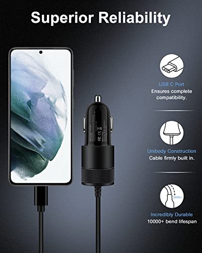 48W USB C Car Charger Fast Charging, 2Port Cigarette Lighter Adapter with 3FT Type C Phone Charger Cable for Samsung Galaxy S23 S22 S21 S20 A03s A13 Z Flip 4, Pixel 7 Pro 6a, iPhone 14 Plus, Moto