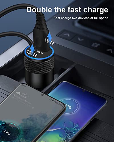 48W USB C Car Charger Fast Charging, 2Port Cigarette Lighter Adapter with 3FT Type C Phone Charger Cable for Samsung Galaxy S23 S22 S21 S20 A03s A13 Z Flip 4, Pixel 7 Pro 6a, iPhone 14 Plus, Moto