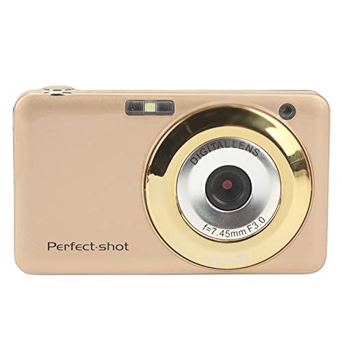 Jopwkuin 48MP Digital Camera, Continuous Shooting Portable Digital Camera Self Timer Single Shot ABS for Beginners(Gold)
