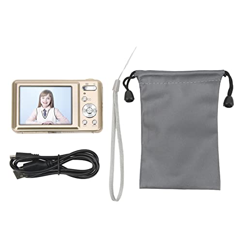 Jopwkuin 48MP Digital Camera, Continuous Shooting Portable Digital Camera Self Timer Single Shot ABS for Beginners(Gold)
