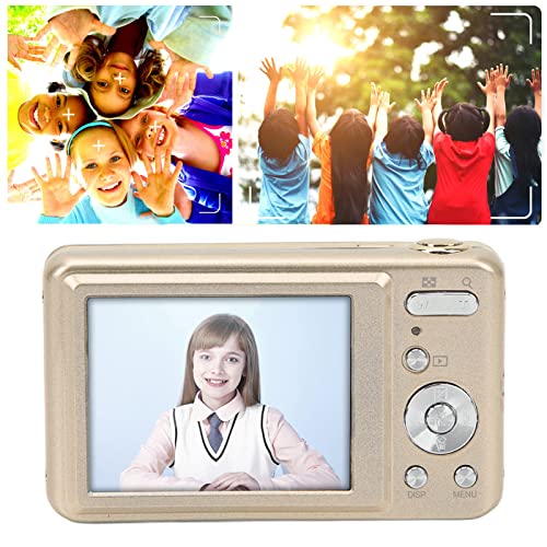 Jopwkuin 48MP Digital Camera, Continuous Shooting Portable Digital Camera Self Timer Single Shot ABS for Beginners(Gold)