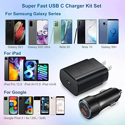 Super Fast Charger Type C,Bangfun 25W USB C Fast/Car Charger for Samsung Galaxy S22/S23/S21/S20 Ultra/S10,Note 20/10,A13/A53/A71,Pixel 6A/7 Pro with 2Pack 6.6ft USB C to Type C Cable (Black)