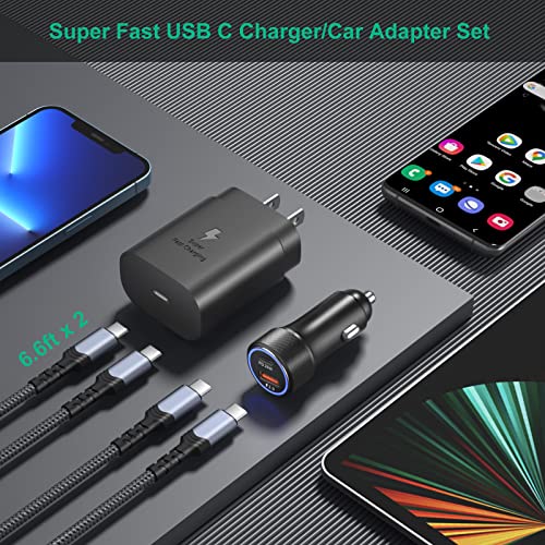 Super Fast Charger Type C,Bangfun 25W USB C Fast/Car Charger for Samsung Galaxy S22/S23/S21/S20 Ultra/S10,Note 20/10,A13/A53/A71,Pixel 6A/7 Pro with 2Pack 6.6ft USB C to Type C Cable (Black)