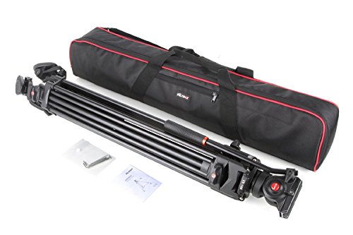 VILTROX VX-18M Professional Heavy Duty Video Camcorder Tripod with Fluid Drag Head and Quick Release Plate, 74" inch,Max Loading 10KG, with Carrying Bag,Horseshoe Shaped Bracket
