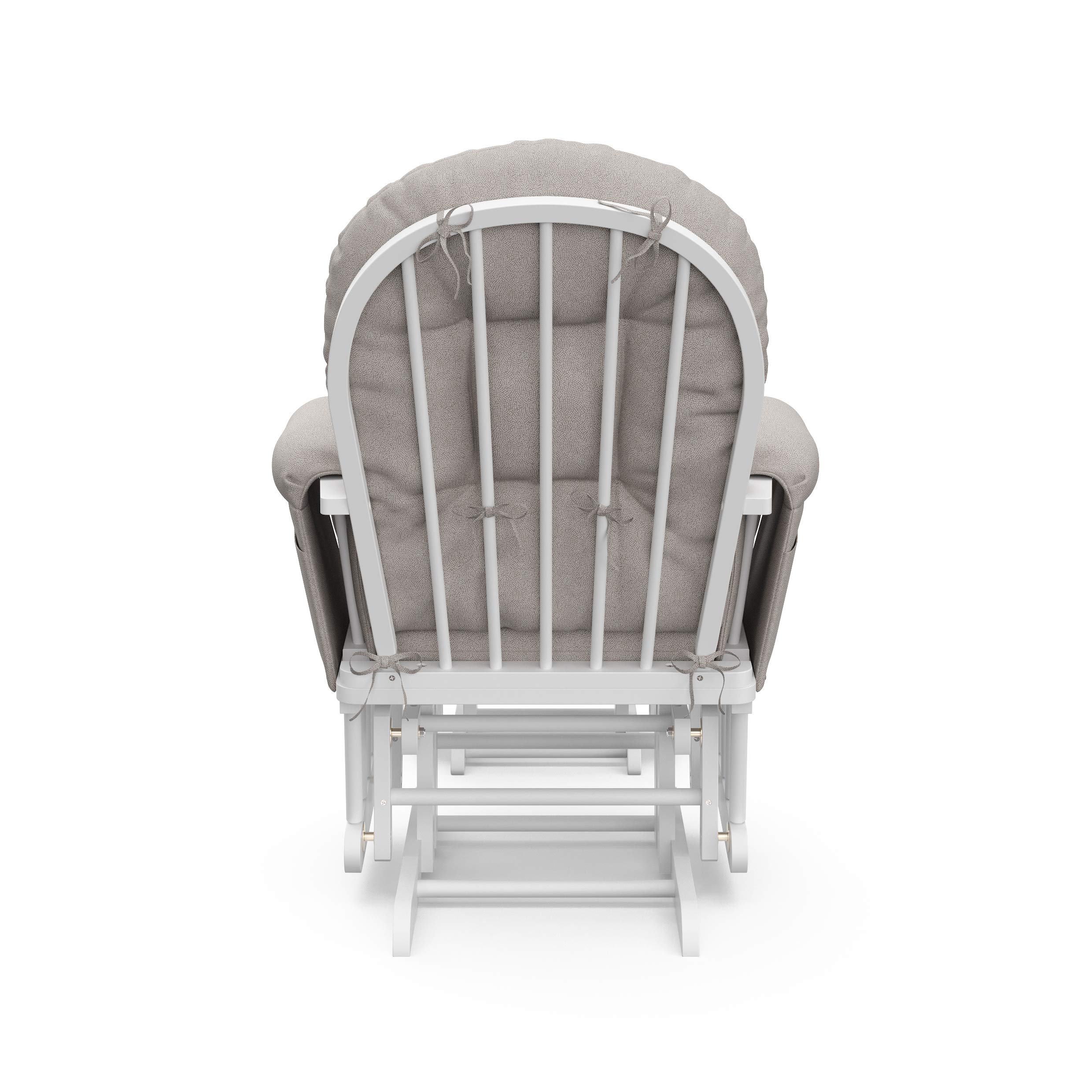 Storkcraft Premium Hoop Glider and Ottoman (White Base, Taupe Swirl Cushion) – Padded Cushions with Storage Pocket, Smooth Rocking Motion, Easy to Assemble, Solid Hardwood Base
