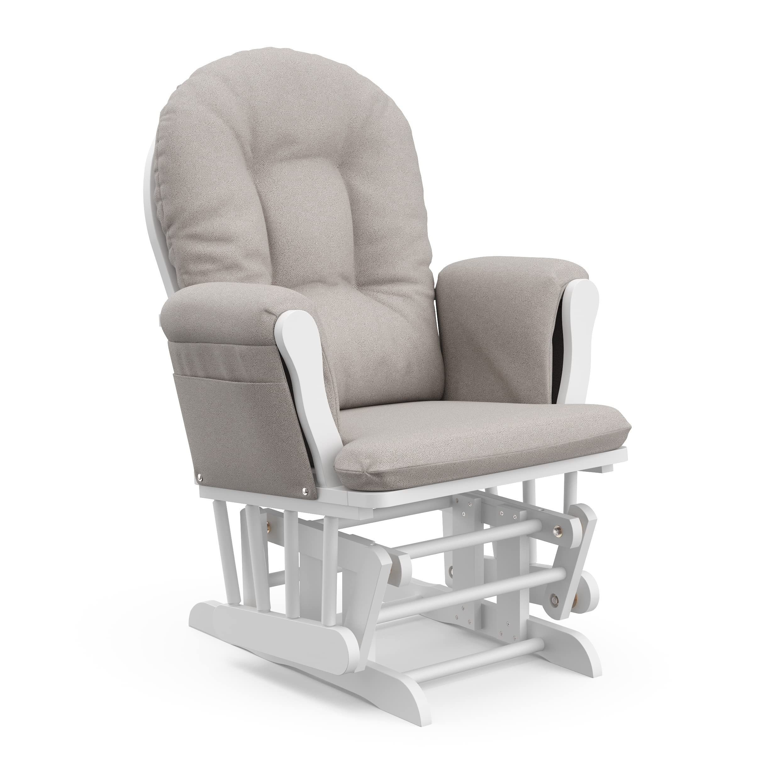 Storkcraft Premium Hoop Glider and Ottoman (White Base, Taupe Swirl Cushion) – Padded Cushions with Storage Pocket, Smooth Rocking Motion, Easy to Assemble, Solid Hardwood Base