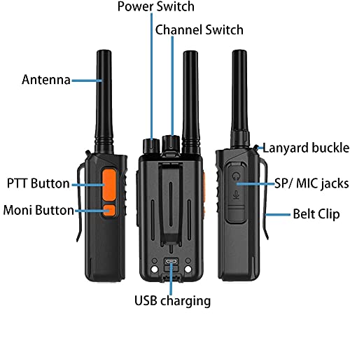 VBTER Walkie Talkies Rechargeable with Earpieces Mic, Two-Way Radios Long Range USB Cable Charging 14 Channel Handheld Transceiver Walky Talky(2 Pack)