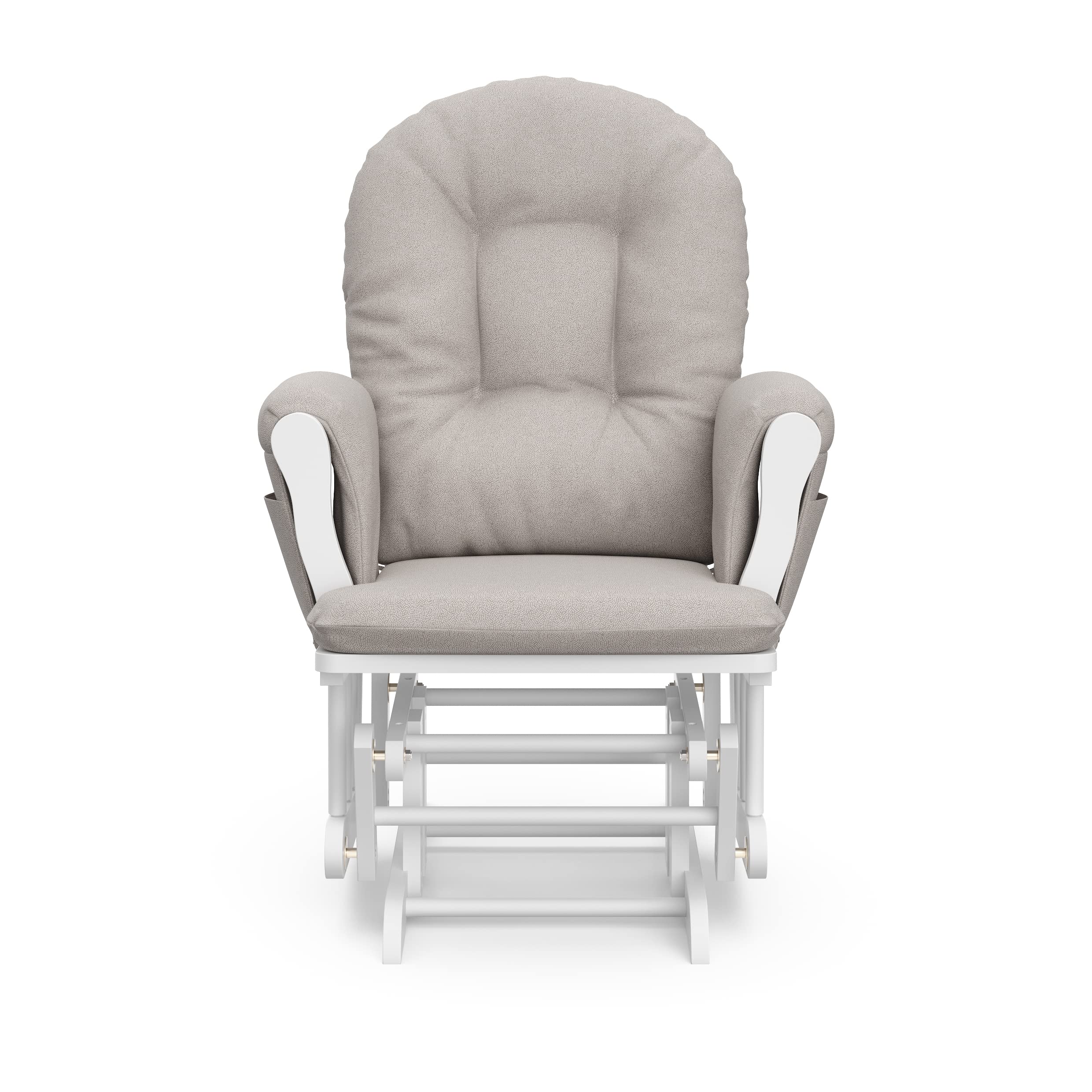 Storkcraft Premium Hoop Glider and Ottoman (White Base, Taupe Swirl Cushion) – Padded Cushions with Storage Pocket, Smooth Rocking Motion, Easy to Assemble, Solid Hardwood Base