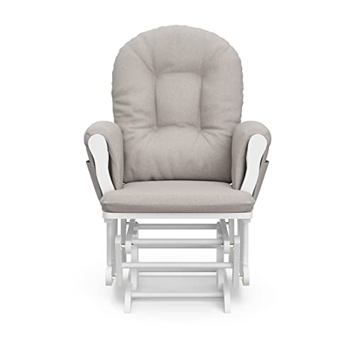 Storkcraft Premium Hoop Glider and Ottoman (White Base, Taupe Swirl Cushion) – Padded Cushions with Storage Pocket, Smooth Rocking Motion, Easy to Assemble, Solid Hardwood Base