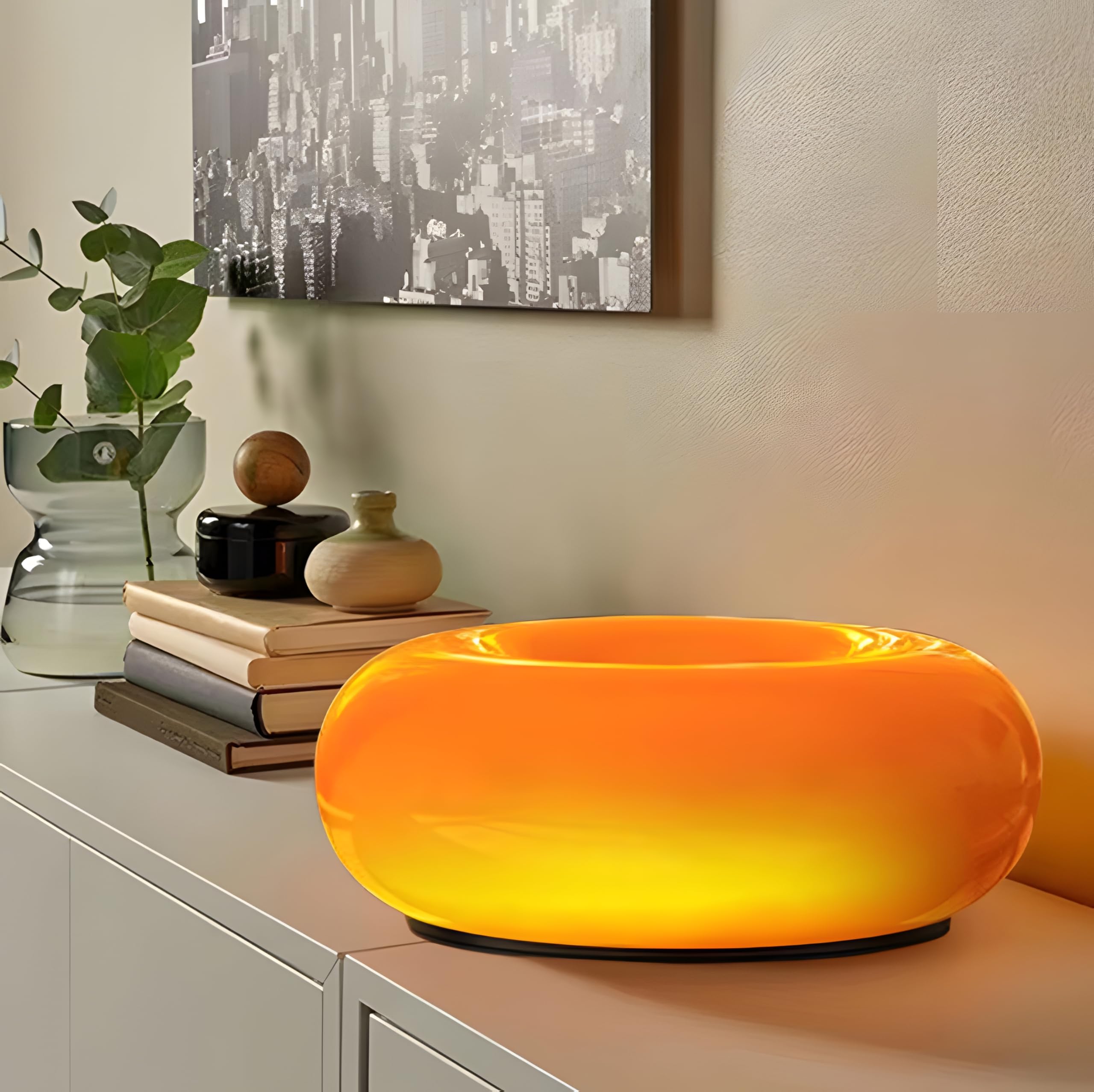 MIXL- Creative Design Donut Atmosphere Lamp, Plug- in Control Use Wall Light Or Table Lamp, Modern Orange Wall Lamp Desk Light for Corridor, Bedsided Or Warm Decoration