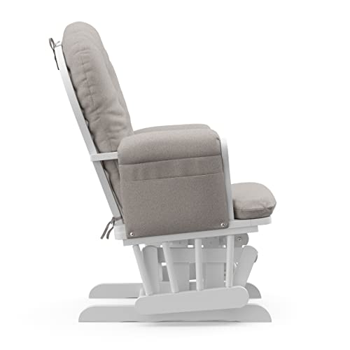 Storkcraft Premium Hoop Glider and Ottoman (White Base, Taupe Swirl Cushion) – Padded Cushions with Storage Pocket, Smooth Rocking Motion, Easy to Assemble, Solid Hardwood Base