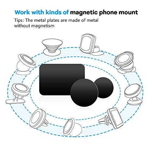Ozgoe Happy Bell (14 Pack) Universal Mount Metal Plate with Adhesive for All Magnetic Car Mount Cell Phone Holder Cradle-Less Air Vent Mount -– Rectangular and Round,Black