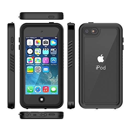 Waterproof Case for iPod 7/ iPod 6/iPod 5, DINGXIN Waterproof Shockproof Dirtproof Snowproof Case Rugged Clear Cover for iPod Touch 5th/6th/7th Generation for Snorkeling (Black, iPod Touch 7)