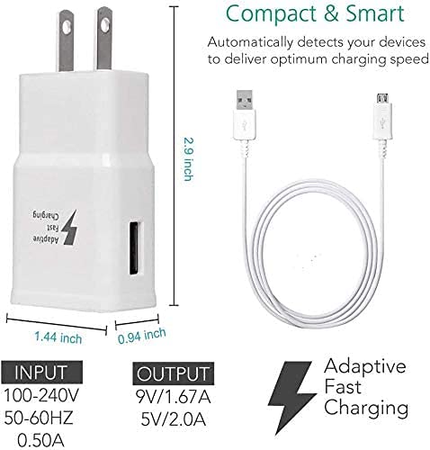 Adaptive Fast Wall Adapter Micro USB Charger for Samsung Galaxy S7 S7 Edge S6 S6 Edge Note 5 Note 4 J2 Prime J7 Prime A5 Bundled with UrbanX Micro USB Cable Cord - 6ft Super Fast Charging Kit - White