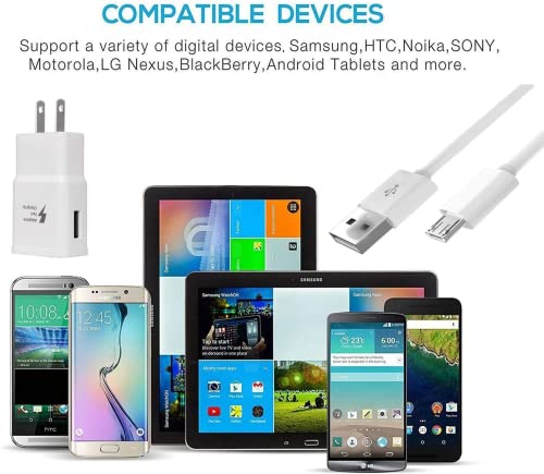 Adaptive Fast Wall Adapter Micro USB Charger for Samsung Galaxy S7 S7 Edge S6 S6 Edge Note 5 Note 4 J2 Prime J7 Prime A5 Bundled with UrbanX Micro USB Cable Cord - 6ft Super Fast Charging Kit - White