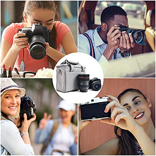 FOSOTO Camera Bag Case with Waterproof Rain Cover Compatible for Nikon D3500 D5600 D7500 D610 Canon EOS 4000D 2000D SL3 T7 M50 M6 SX530 Fujifilm X-T20,Grey