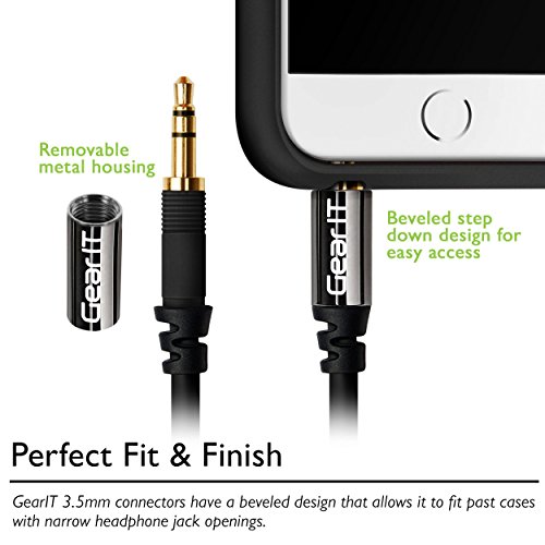 6ft 3.5mm Extension Cable, GearIT Pro Series Preminun Gold Plated 6 Feet 3.5mm Auxiliary Audio Stereo Extension Male to Female Cable, Black