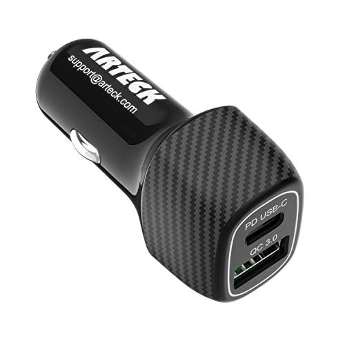 Car Charger, Arteck 40W/8A PD USB-C/Quick Charge 3.0 USB Port Adapter with 2 USB Port, Compatible iPhone 14 14 Pro 13 13 Pro Max 13 Mini 12 11 SE Xs Xr X, iPad, Samsung Galaxy Note Other Smartphone