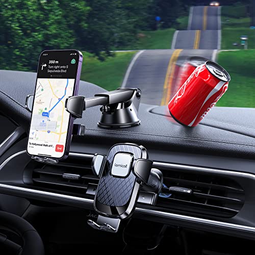Lamicall Phone Mount for Car, [One Touch Auto Clamping] Car Cell Phone Holder Mount Dashboard Windshield Vent for iPhone 14 13 12 Pro Max, Samsung Galaxy S22 All Phones